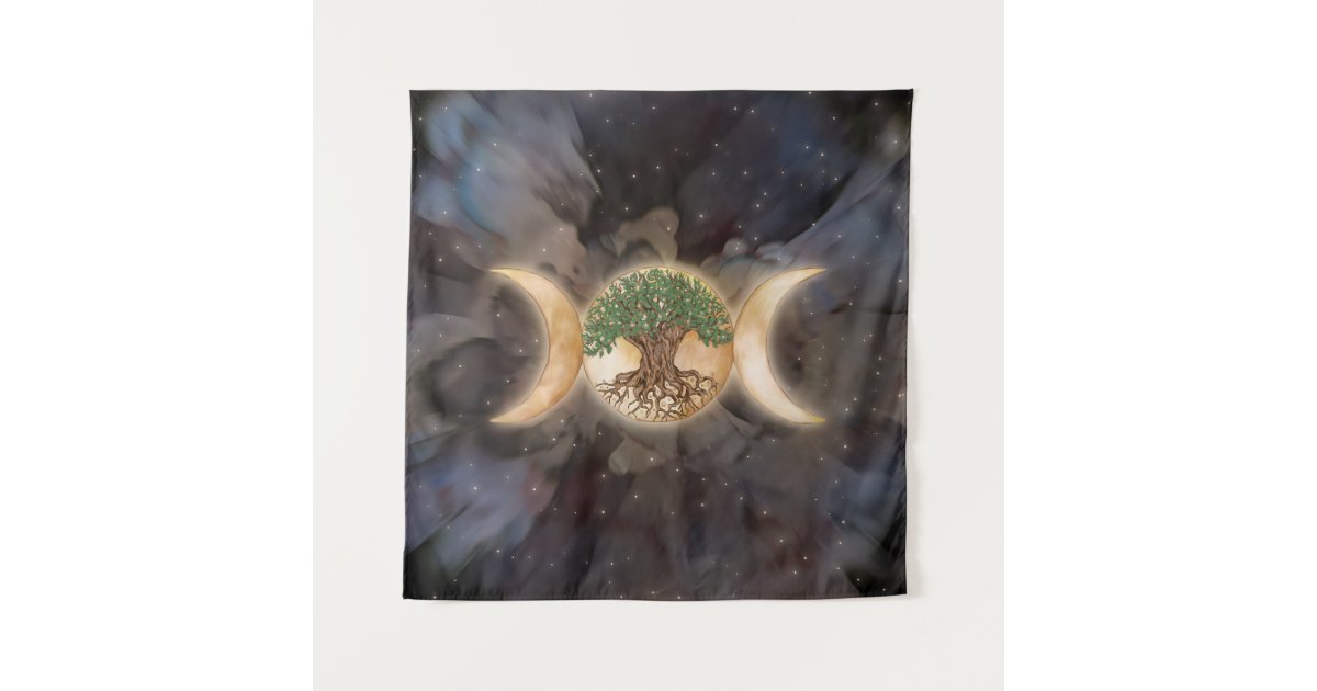 Triple Moon tree of life Tapestry | Zazzle