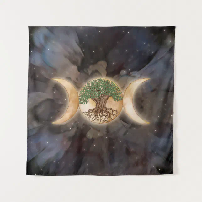 Triple Moon tree of life Tapestry | Zazzle
