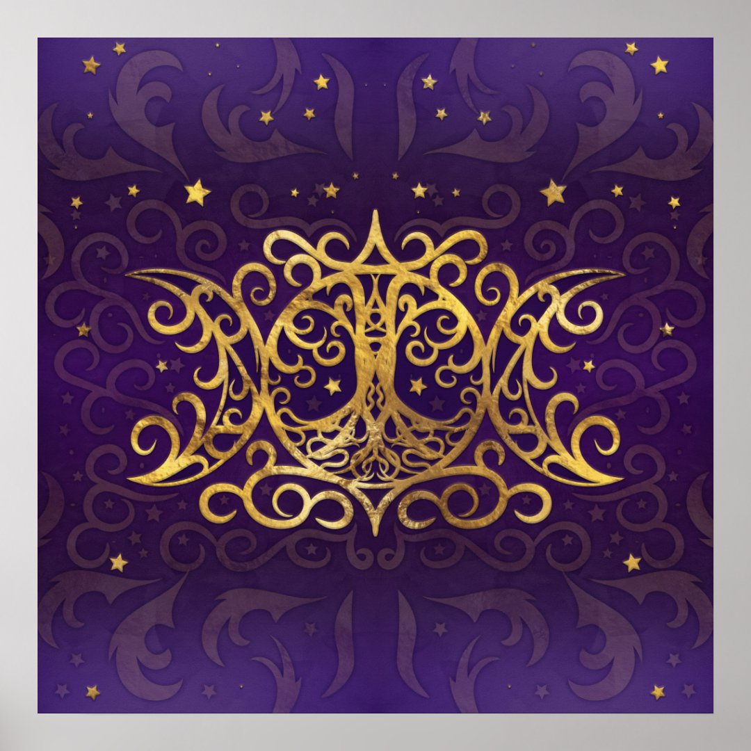 Triple Moon - Triple Goddess Gold and Purple Poster | Zazzle