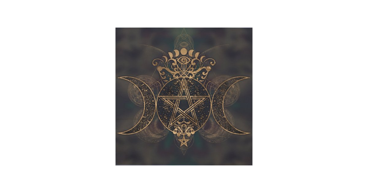 Triple Moon - Triple Goddess Gold and Purples Wood Wall Art | Zazzle