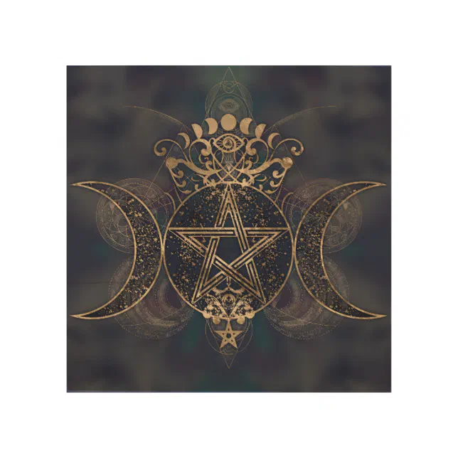 Triple Moon - Triple Goddess Gold and Purples Wood Wall Art | Zazzle