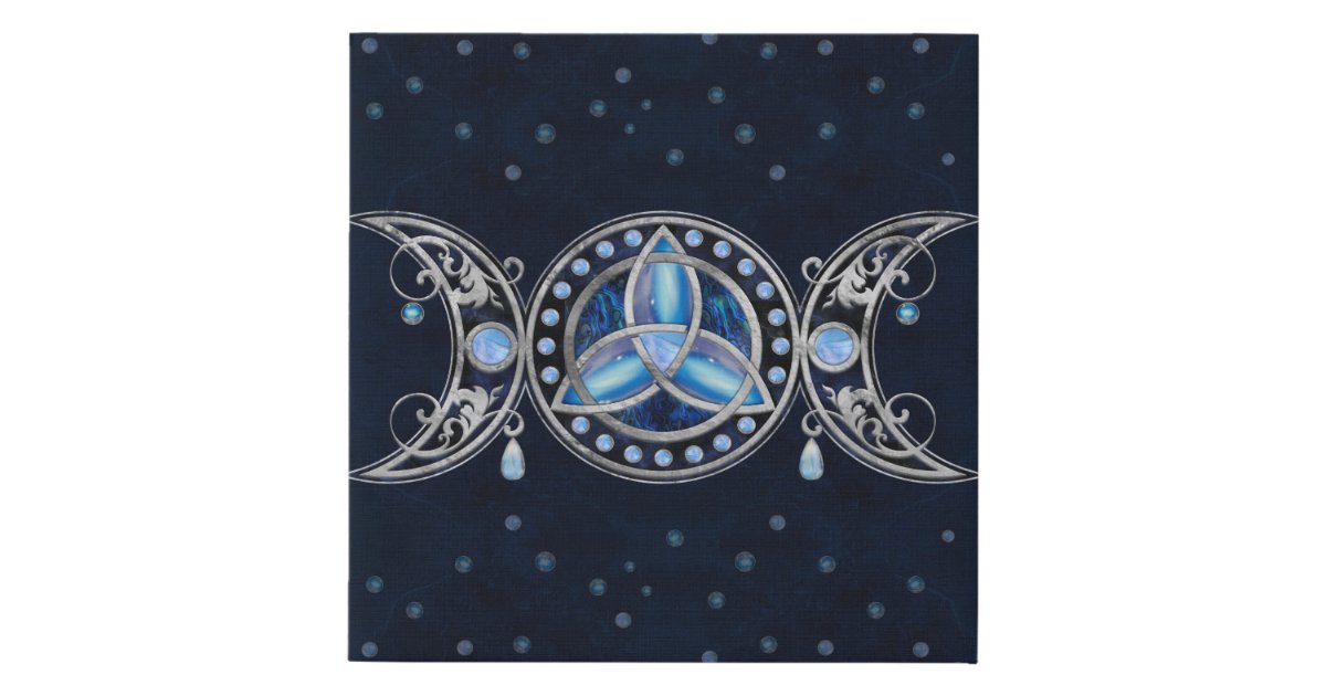 Triple Moon Triquetra Ornament with Moonstone Faux Canvas Print | Zazzle