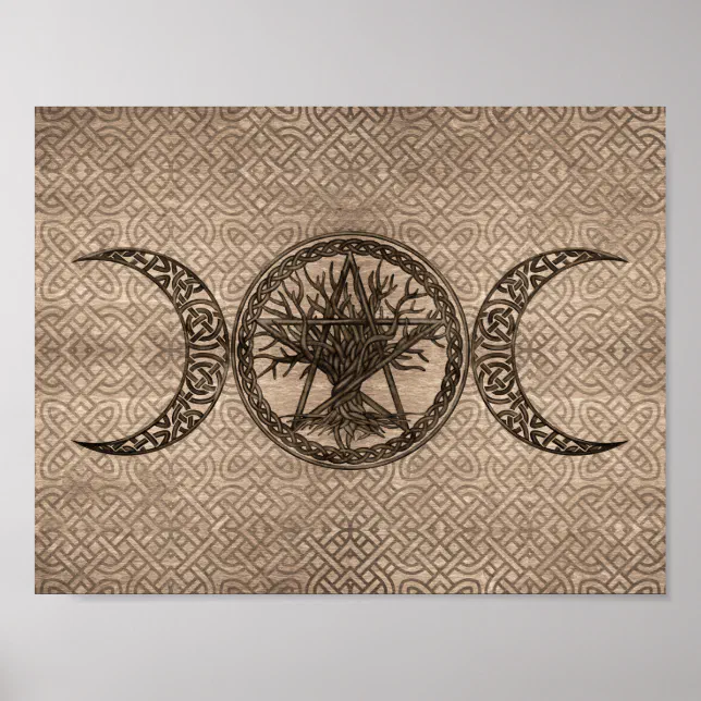 Triple Moon with pentagram and tree of life Poster | Zazzle