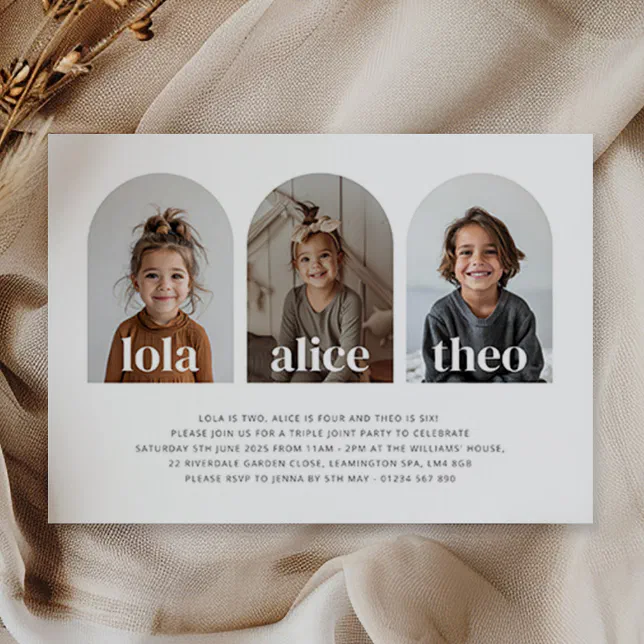 Triple Name Joint Landscape Photo Birthday Invitation | Zazzle