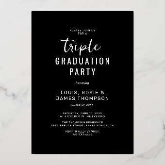 Triple Photo 3 Grad Rose Gold Graduation Party Foil Invitation | Zazzle