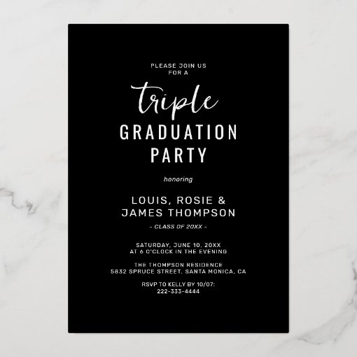 Triple Photo 3 Grad Rose Gold Graduation Party Foil Invitation | Zazzle