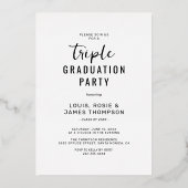 Triple Photo 3 Grad White Gold Graduation Party Foil Invitation | Zazzle
