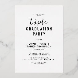 Triple Photo 3 Grad White Gold Graduation Party Foil Invitation | Zazzle