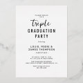 Triple Photo 3 Grad White Gold Graduation Party Foil Invitation | Zazzle
