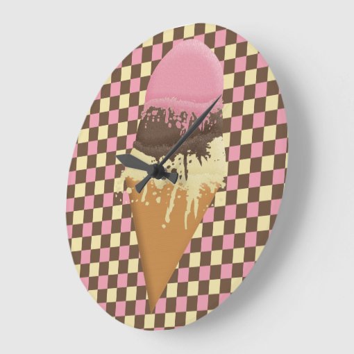 Triple-Scoop Ice Cream Cone Wall Clocks | Zazzle