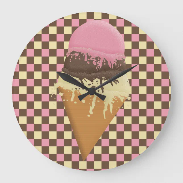 Triple-Scoop Ice Cream Cone Wall Clocks | Zazzle