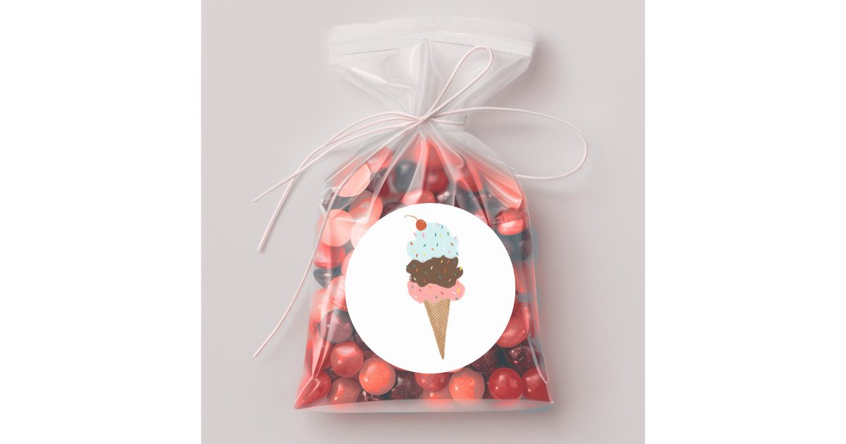 Triple Scoop Ice Cream with cherry on top Classic Round Sticker | Zazzle