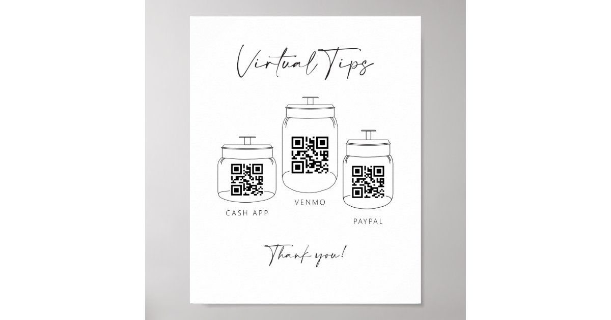Triple Tip Jar Scan QR Code Cash App Payment Sign | Zazzle