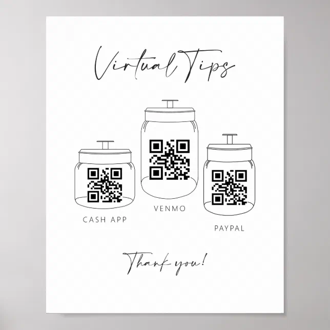 Triple Tip Jar Scan QR Code Cash App Payment Sign | Zazzle