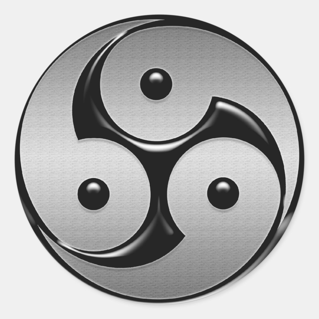 Triple Yin Yang - Metal & Glossy Black Classic Round Sticker | Zazzle