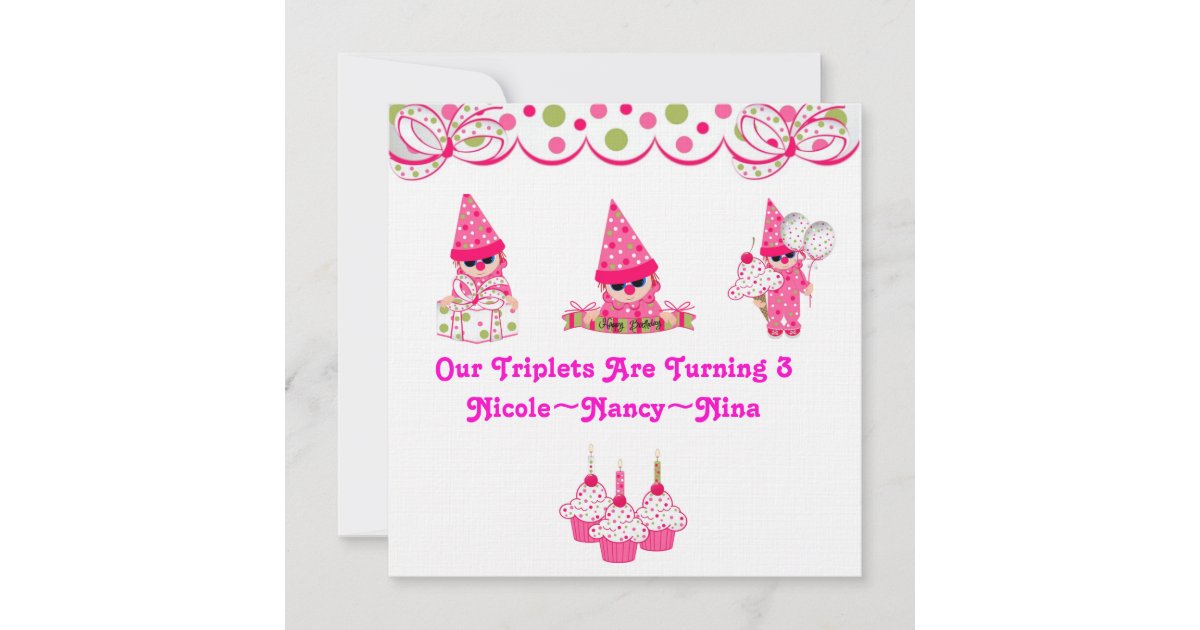 Triplets are Turning Three Birthday Invites | Zazzle