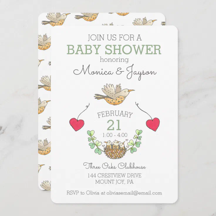Triplets Baby Shower Bird and Nest Invitation | Zazzle