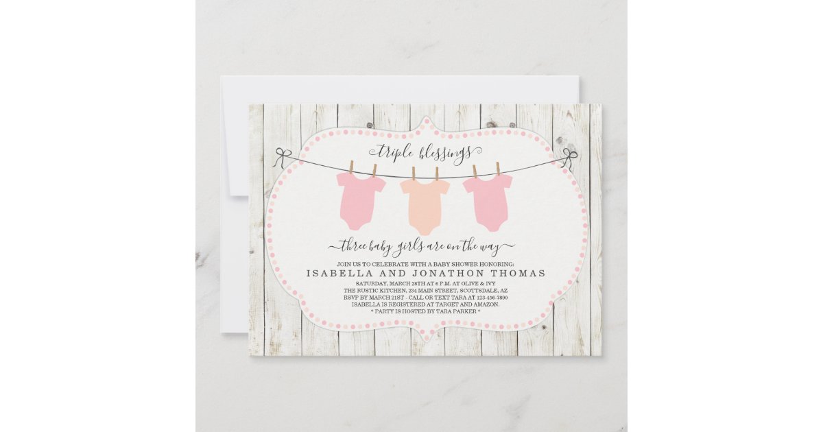 Triplets Baby Shower Invitation - 3 Girls | Zazzle