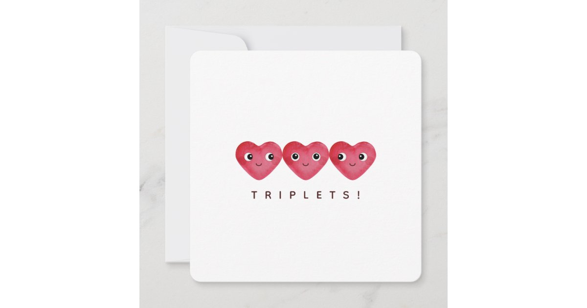 Triplets congratulations with three baby hearts holiday card | Zazzle