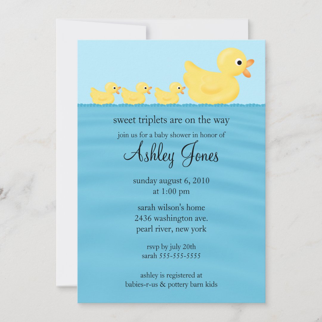 Triplets Duck Baby Shower Invitation | Zazzle