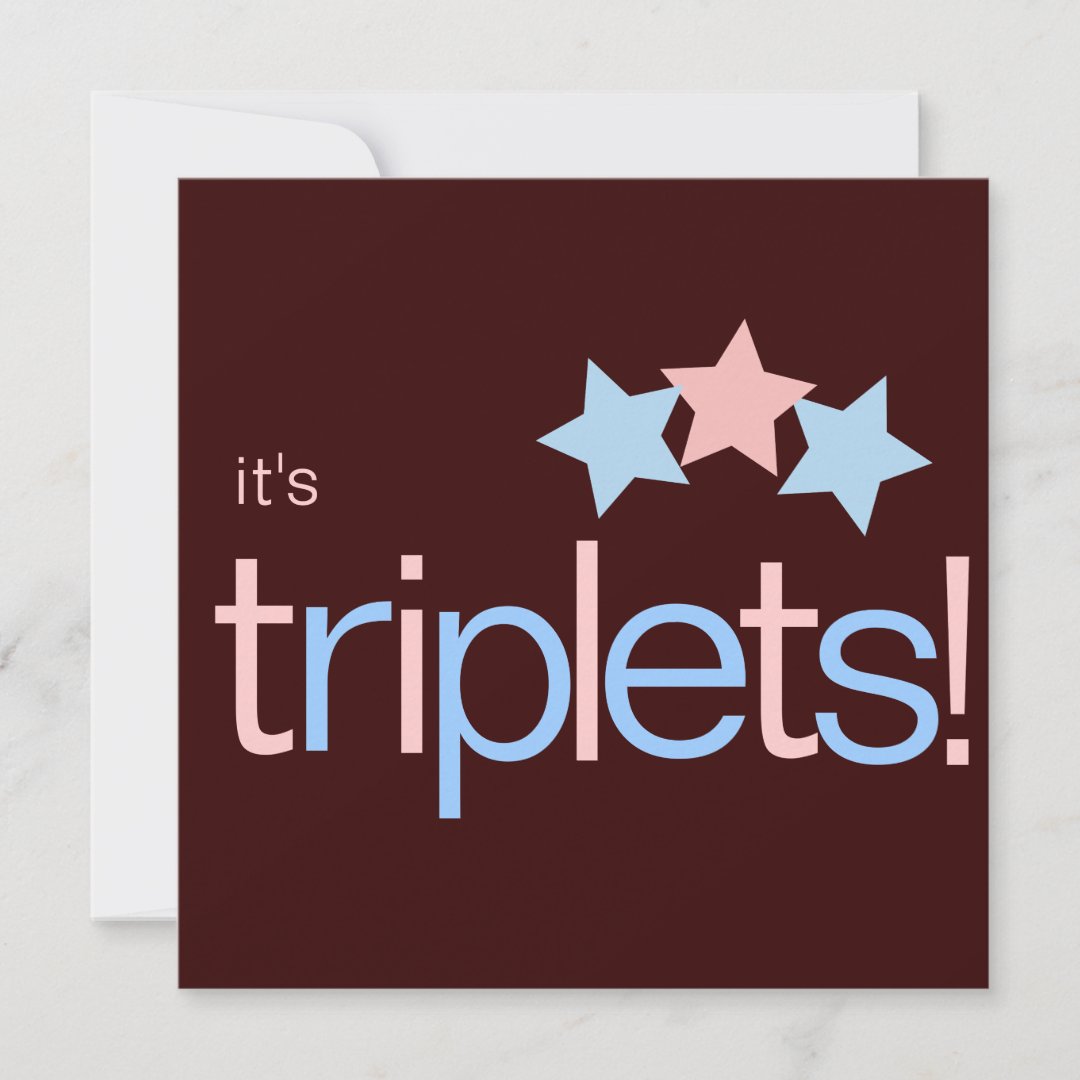Triplets Stars Pink Blue Brown Baby Shower Invitation | Zazzle