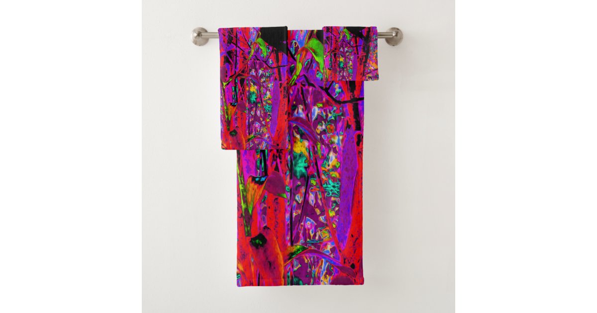 Trippy Abstract Rainbow Oriental Lily Flowers Bath Towel Set | Zazzle