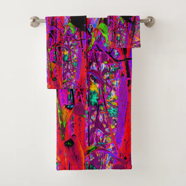 Trippy Abstract Rainbow Oriental Lily Flowers Bath Towel Set | Zazzle