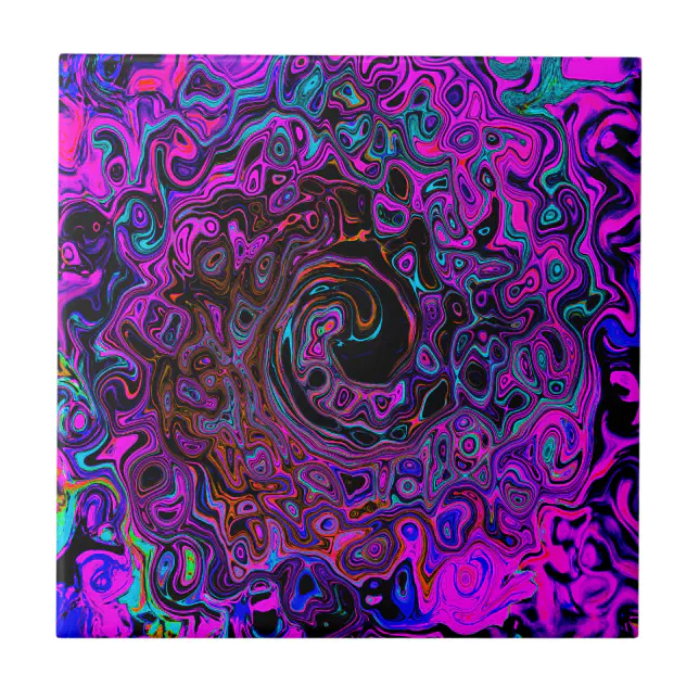 Trippy Black and Magenta Retro Liquid Swirl Ceramic Tile | Zazzle