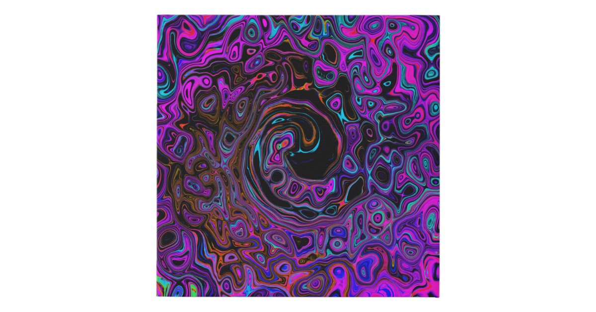 Trippy Black and Magenta Retro Liquid Swirl Faux Canvas Print | Zazzle