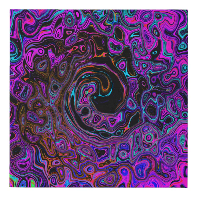 Trippy Black and Magenta Retro Liquid Swirl Faux Canvas Print | Zazzle