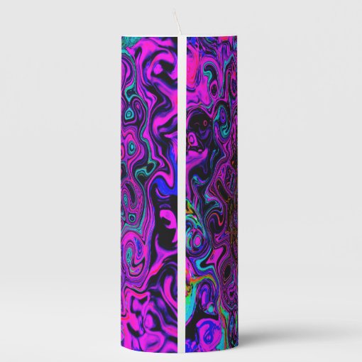 Trippy Black and Magenta Retro Liquid Swirl Pillar Candle | Zazzle