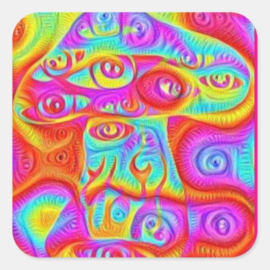 trippy colorful psychedelic mushroom square sticker | Zazzle.com