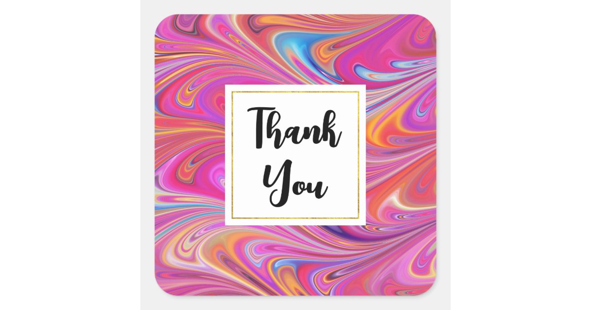 Trippy Pink and Orange Swirly Design Thank You Square Sticker | Zazzle