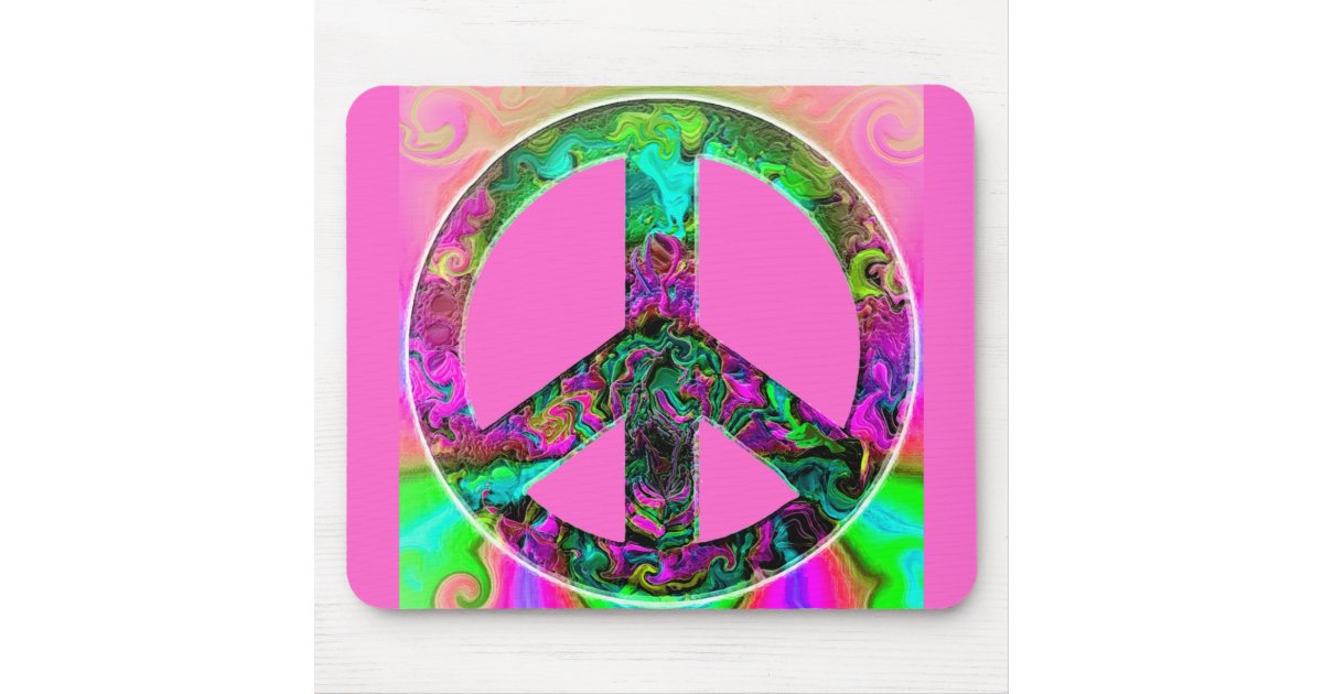 Trippy Pink Peace Sign Mouse Pad | Zazzle