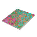 Trippy Retro Orange and Aqua Groovy Abstract Art Ceramic Tile | Zazzle