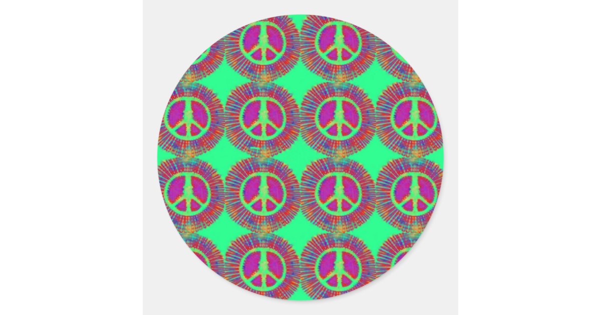Trippy Tie-Dye Psychedelic Peace Sign Classic Round Sticker | Zazzle