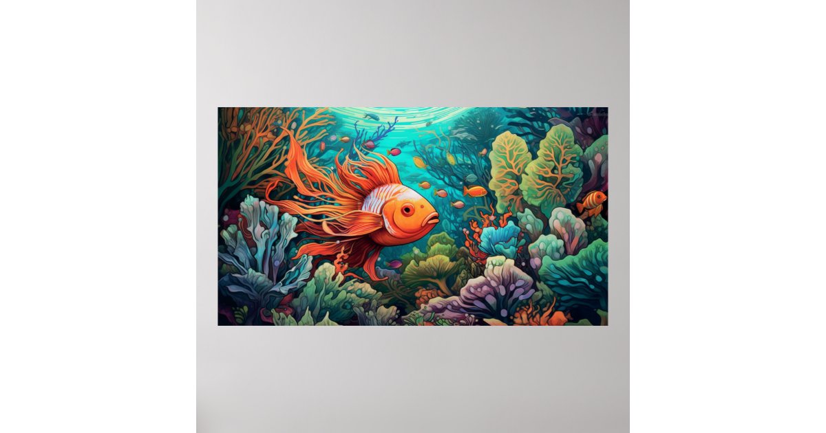 Trippy underwater fish poster | Zazzle