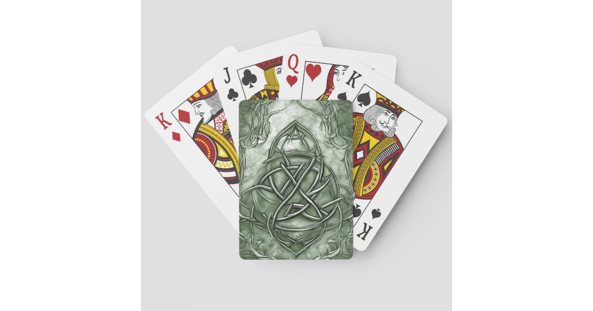 Triquetra Trinity Knot Sage Green Faux Metallic Poker Cards | Zazzle
