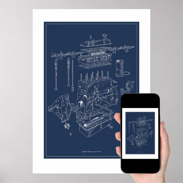 Triumph TR4A Engine Schematic Poster - Blueprint | Zazzle