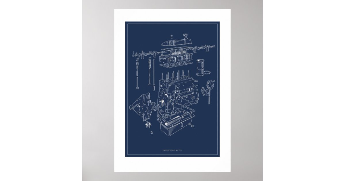 Triumph TR4A Engine Schematic Poster - Blueprint | Zazzle
