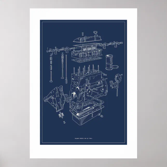 Triumph TR4A Engine Schematic Poster - Blueprint | Zazzle