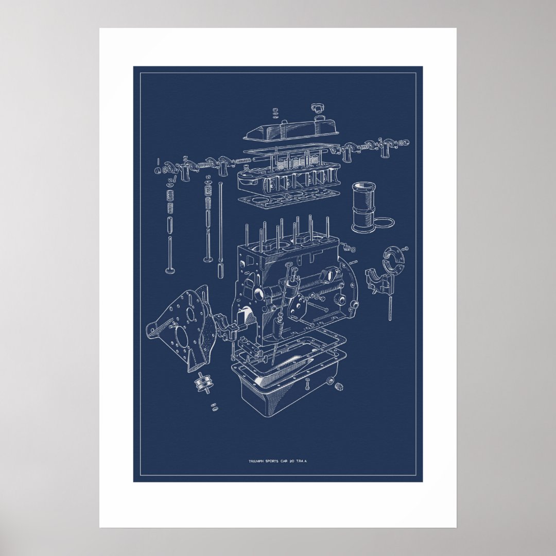 Triumph TR4A Engine Schematic Poster - Blueprint | Zazzle