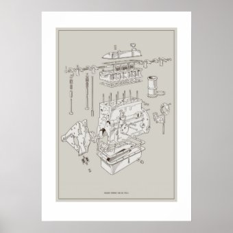 Triumph TR4A Engine Schematic Poster - OffWhite | Zazzle