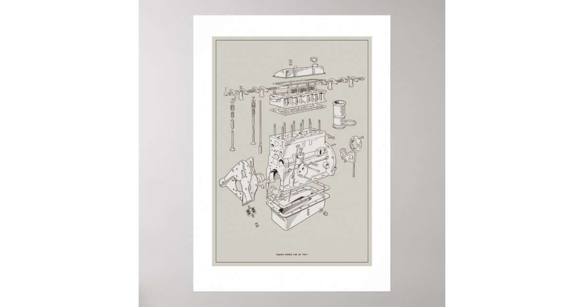 Triumph TR4A Engine Schematic Poster - OffWhite | Zazzle
