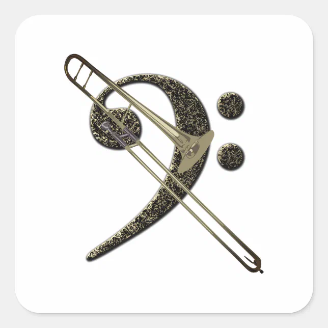 Trombone Bass Clef Music Instrument Square Sticker | Zazzle