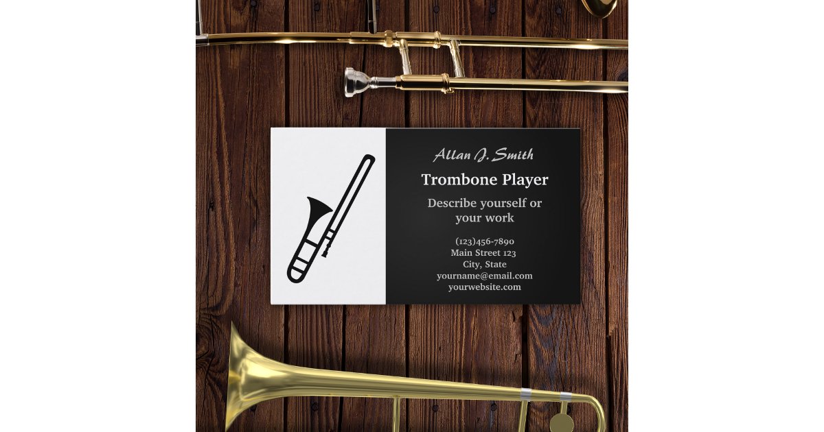 Trombone cartoon business cards | Zazzle