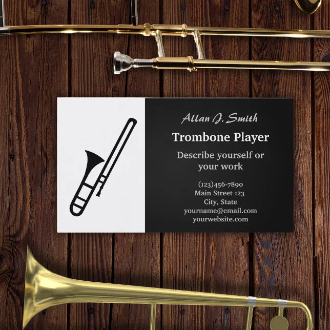 Trombone cartoon business cards | Zazzle