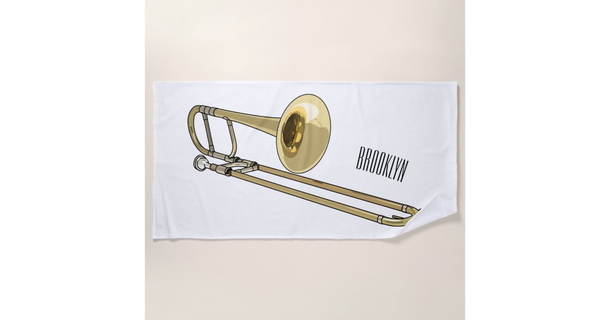 Trombone cartoon illustration beach towel | Zazzle
