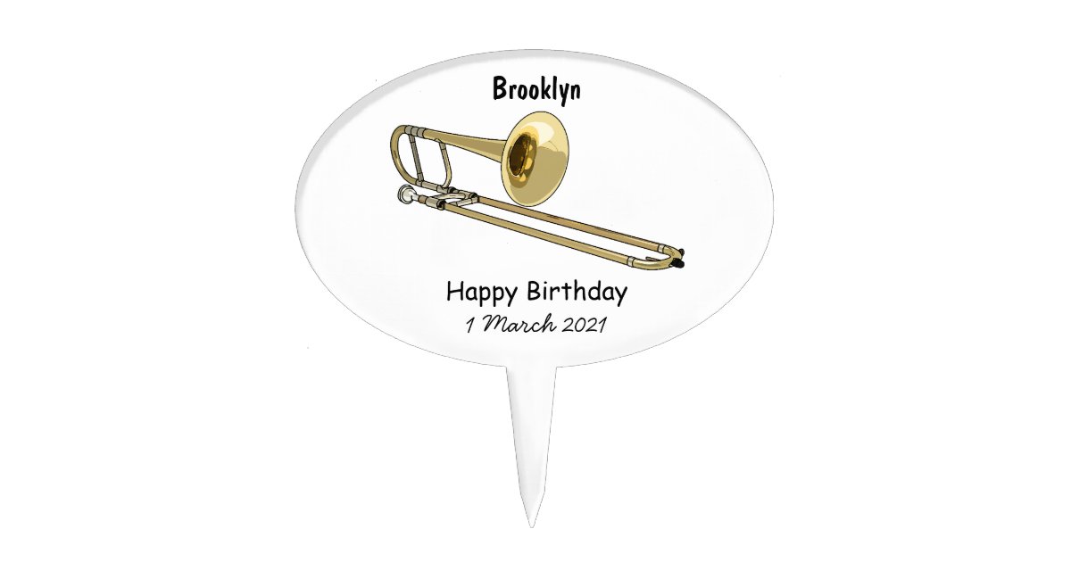 Trombone cartoon illustration cake topper | Zazzle