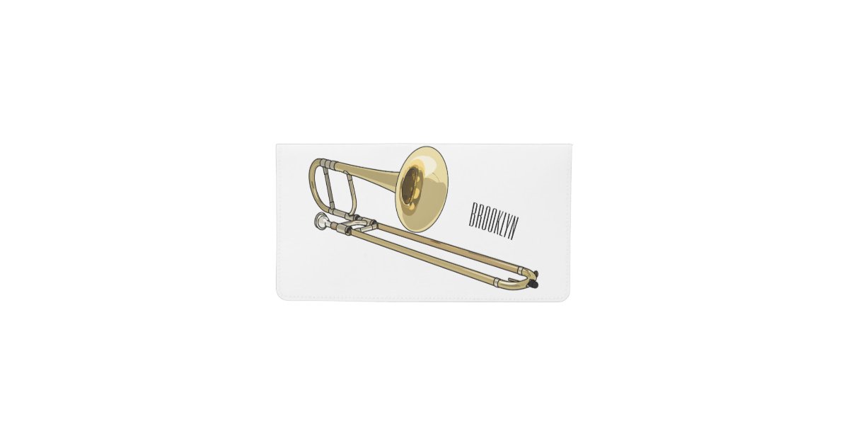 Trombone cartoon illustration checkbook cover | Zazzle